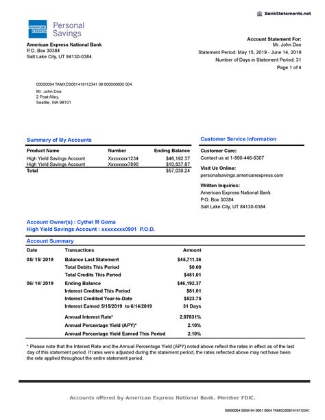 American Express Bank Statement Bank Statements American Express