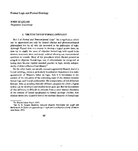 Pdf Formal Logic And Formal Ontology