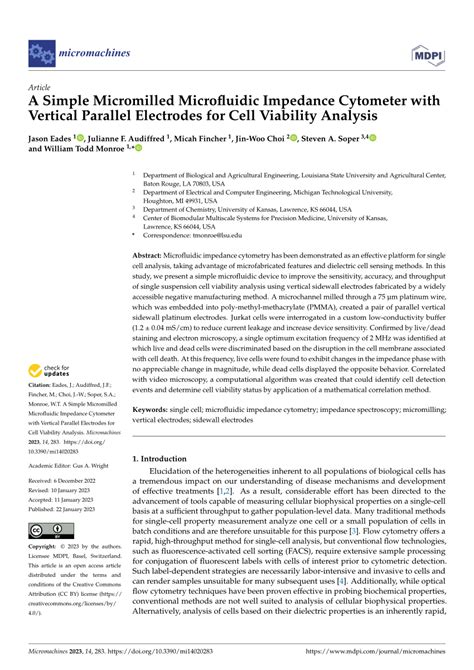 Pdf A Simple Micromilled Microfluidic Impedance Cytometer With
