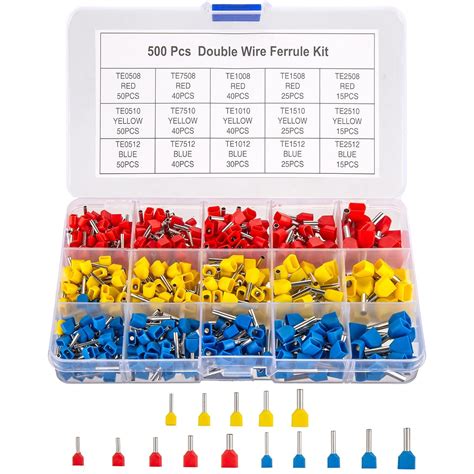Koxxiamoq 500 Pcs Wire Ferrules Kit Twin Wire End Ferrules Set Wire Terminal Crimp Connector