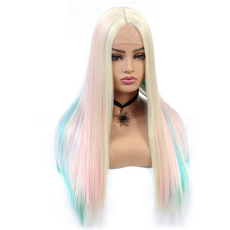 Long Straight Lace Front Wig For Women Colorful Straight Middle Part