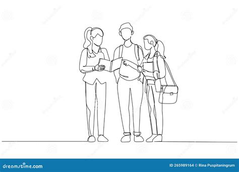 Cartoon Of Group Of Classmates Discussing Education Subject One Line