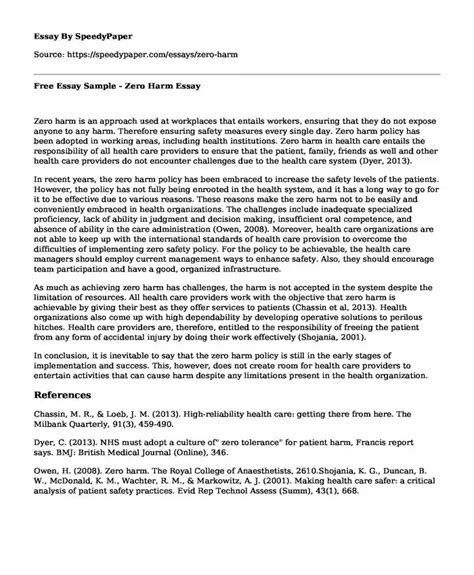 📚 Free Essay Sample Zero Harm