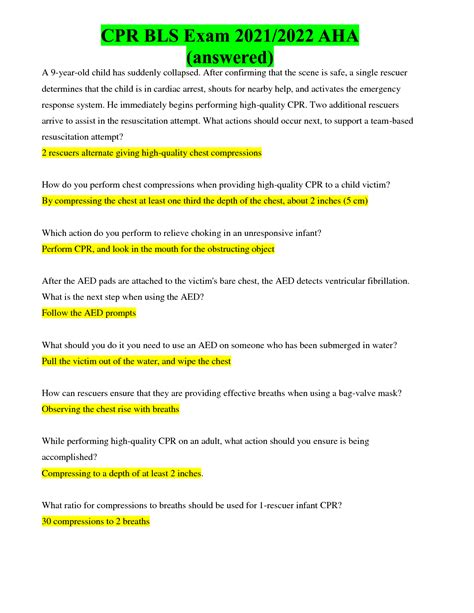 SOLUTION Cpr Bls Exam 2021 2022 Aha Studypool