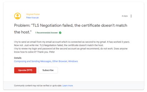 Tls Negotiation Failed The Certificate Doesnt Match The Host