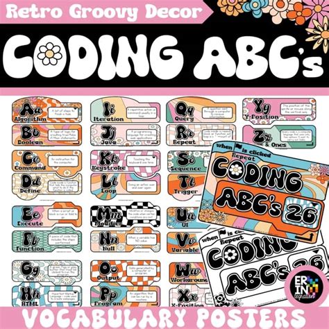 Coding Alphabet Vocabulary Posters With Definitions Retro Groovy
