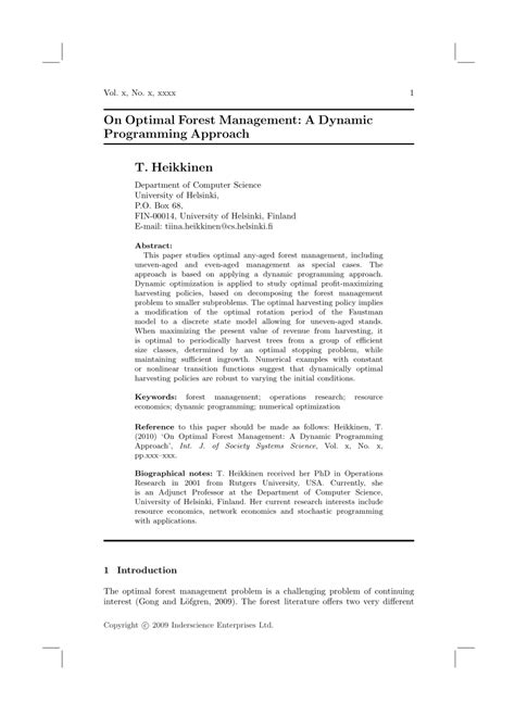 Pdf On Optimal Forest Management A Dynamic Programming Approach
