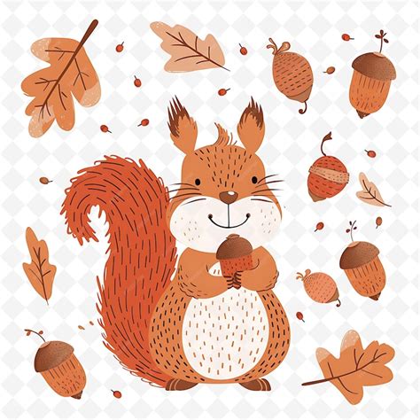 Png Joyful Squirrel With Acorn Shapes Arranged Randomly In Backg Flat