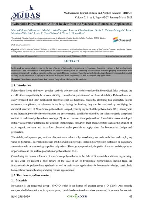 Pdf Hydrophilic Polyurethanes A Brief Review From The Synthesis To Biomedical Applications