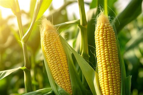 Premium Ai Image Closeup Corn Cobs In Corn Plantation Field Generative Ai