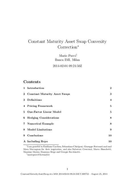 Pdf Constant Maturity Asset Swap Convexity Correction