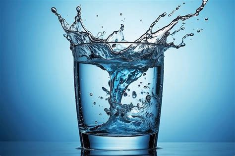 Premium Photo Water Splashing Into A Glass On Blue Background Closeup
