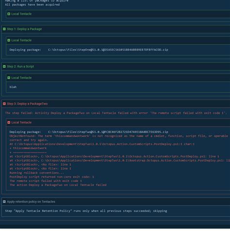 failed deployment steps with an associated package do not get added to