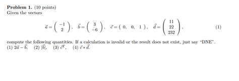 Solved Problem Points Given The Vectors Chegg