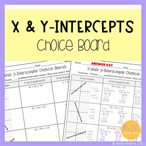 Finding X And Y Intercepts Worksheet Choice Board For Algebra 1 Tpt