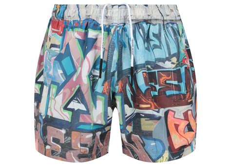 Off White Neen Graffiti Print Swim Shorts Multi Mens Us