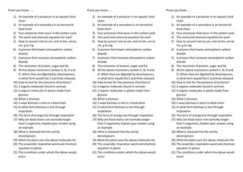 Gcse Ecology Can You Remember Task Teaching Resources