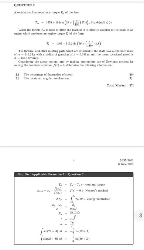 Solved QUESTION A Certain Machine Requires A Torque Tm Of Chegg