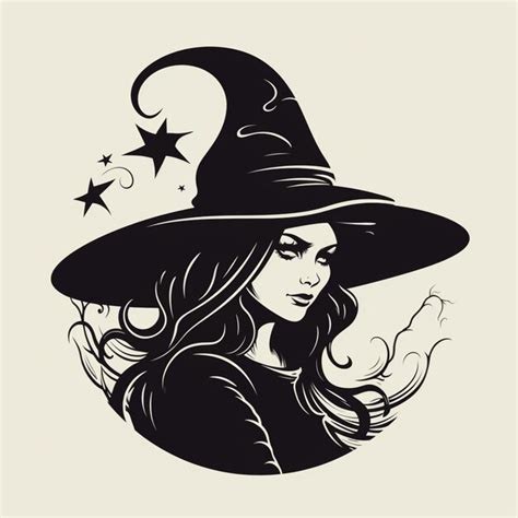 Premium AI Image A Black And White Drawing Of A Woman Wearing A Witch