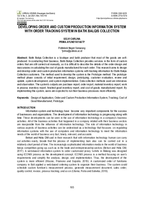 Pdf Developing Order And Custom Production Information System With