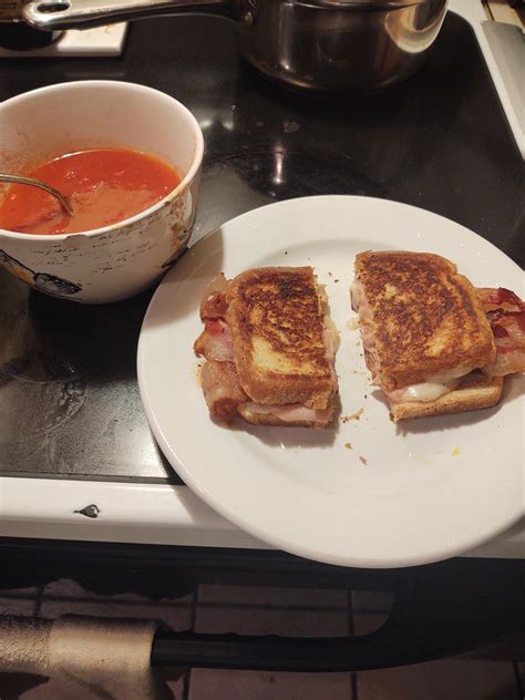 Progresso Hearty Tomato Soup With A Toasted Ham Turkey Swiss And