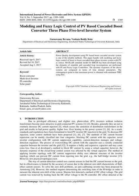 PDF Modeling And Fuzzy Logic Control Of PV Based Cascaded Boost Converter Three Phase Five