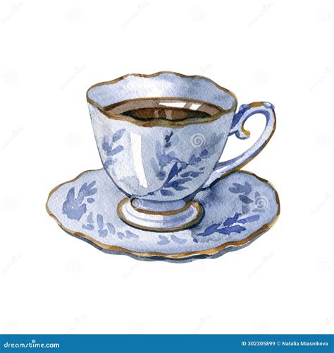 Rococo Klassieke Elegant Vintage Teacup Met De Hand Getekende Tekening