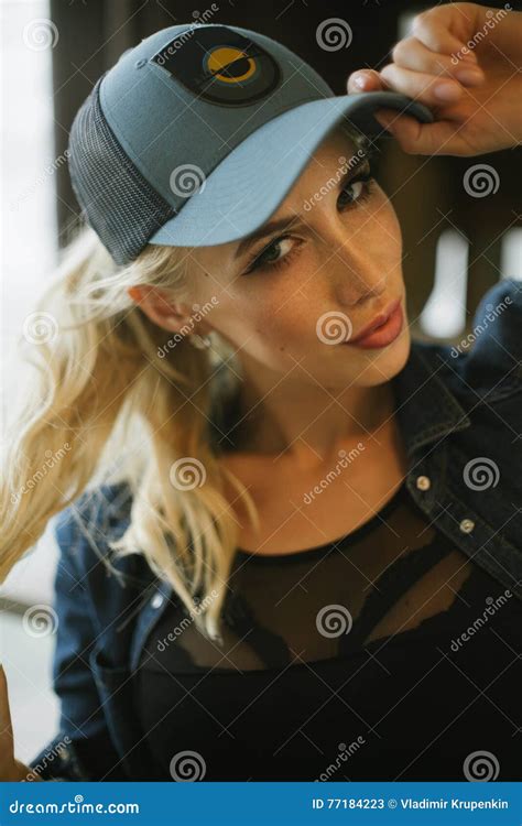 Blond Girl In A Baseball Cap Close Up Stock Image Image Of Human
