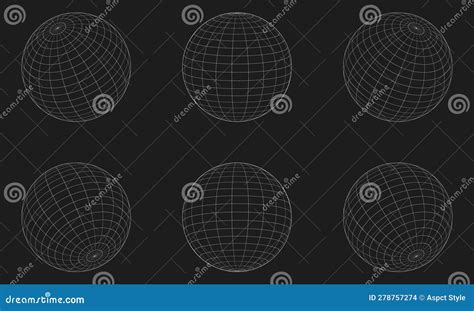 3d Wireframe Sphere Collection Globe Or Ball In Circle Net Wire Retro