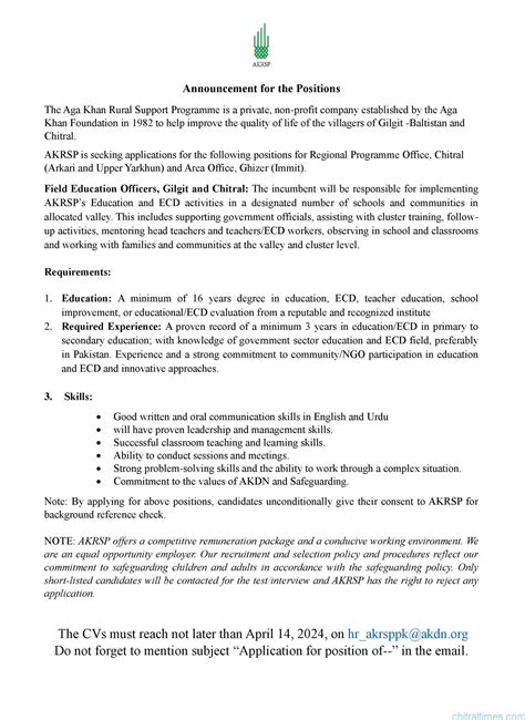 Chitral Times Positions Vacant Akrsp Gilgit And Chitral