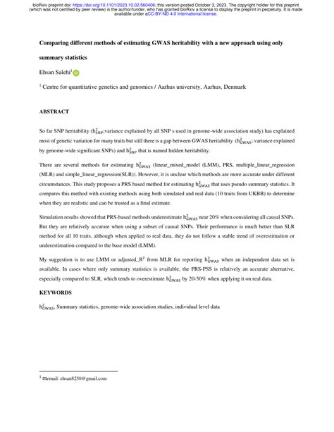 pdf comparing different methods of estimating gwas heritability with