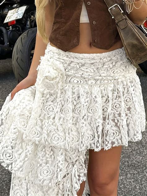 Floral Pattern Asymmetrical Hem Skirt Casual Mini Skirt For Spring