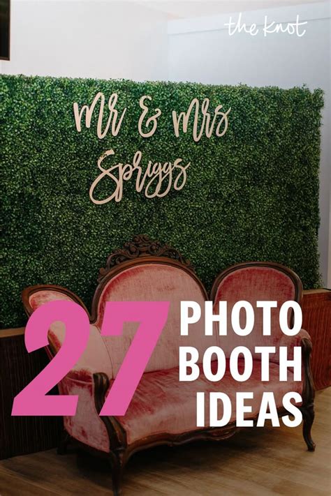 A Couch Sitting In Front Of A Green Wall With The Words Photo Booth Ideas