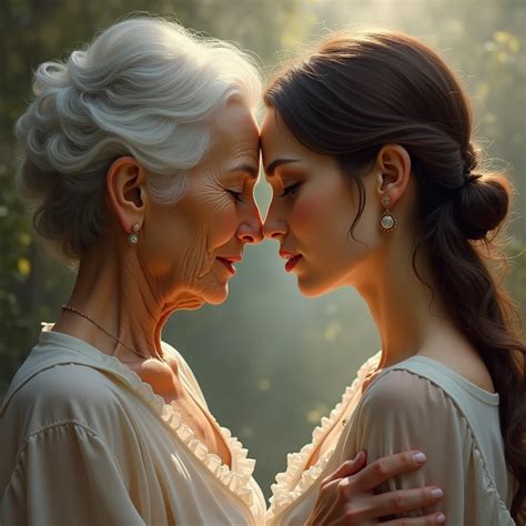 Old Old Woman Kissing A Very Pretty And Sensual Young Woman Seaart Ai