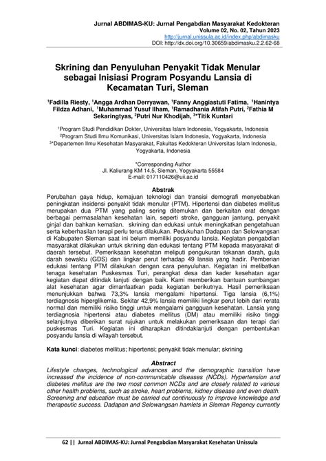 PDF Skrining Dan Penyuluhan Penyakit Tidak Menular Sebagai Inisiasi