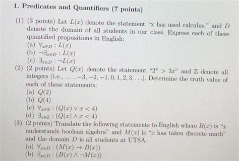 Solved 1 Predicates And Quantifiers 7 Points 1 3