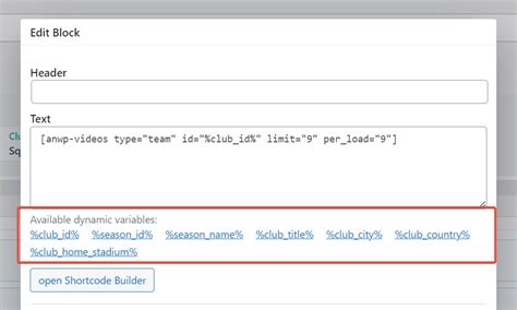 Shortcode Block Layout Builder Football Leagues Anwppro