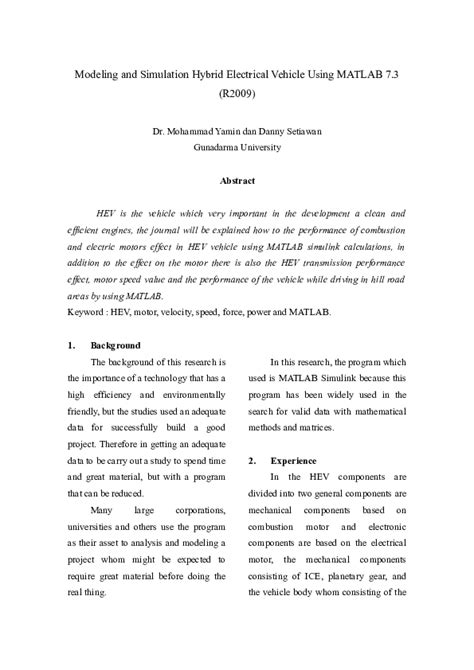 doc modeling and simulation hybrid electrical vehicle using matlab 7 3 r2009