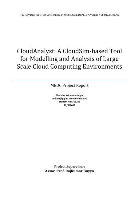 Cloudanalyst A Cloudsim Based Tool For Modelling And Analysis Of