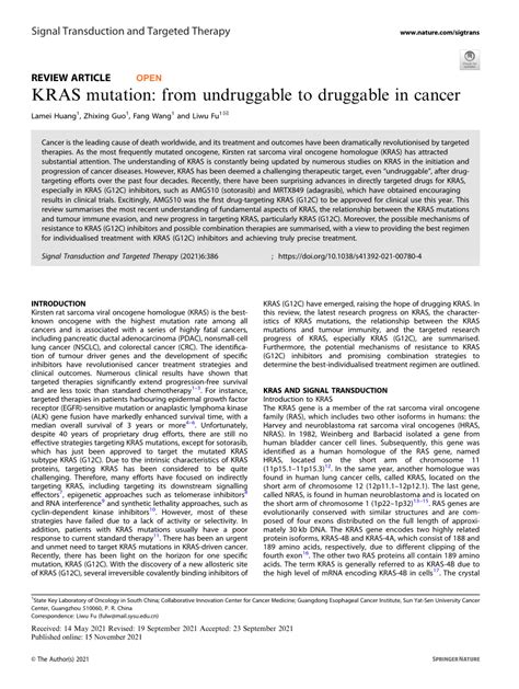 Pdf Kras Mutation From Undruggable To Druggable In Cancer