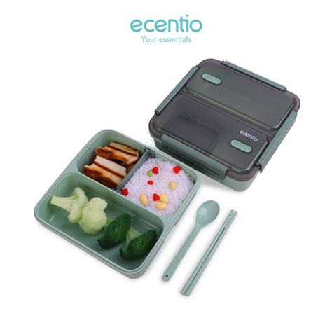 Ecentio Ml Grid Lunch Box Anti Bocor Anti Percikan Kotak Makan Free Sendok Sumpit BPA