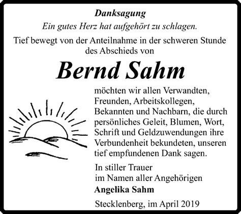 Traueranzeigen Von Bernd Sahm Abschied Nehmen De