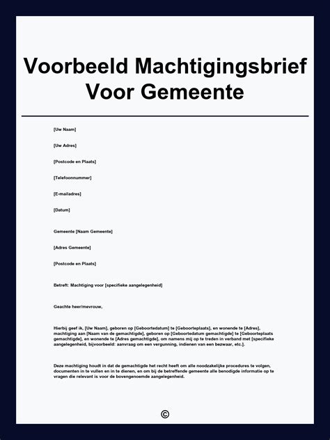 Voorbeeld Machtigingsbrief Voor Gemeente