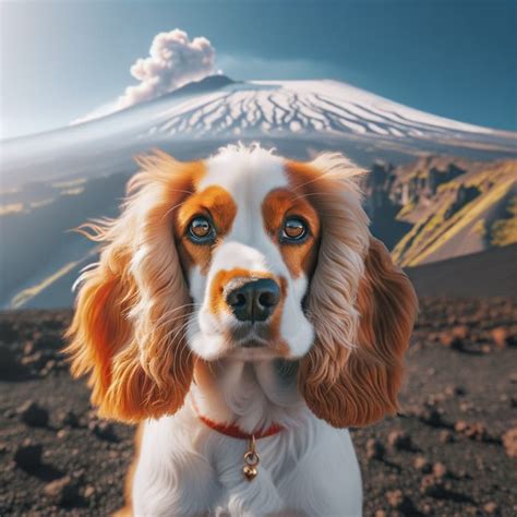 Bianco E Arancio Cocker Spaniel With Mount Etna Background Sicily