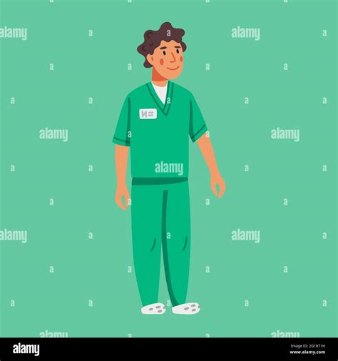Male Social Worker Or Nurse Wearing A Green Uniform On A Green Background Man Medical Worker