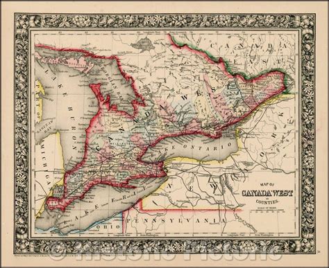 Historic Map Map Of Canada West In Counties 1864 Samuel Augustus M
