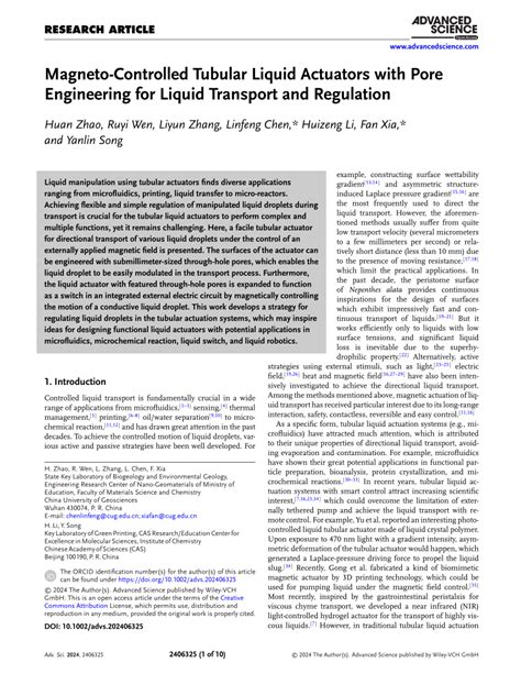 Pdf Magneto‐controlled Tubular Liquid Actuators With Pore Engineering