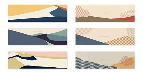 일본어 패턴 벡터와 풍경 배경입니다 빈티지 스타일의 기하학적 요소와 산 배너 사막에 대한 스톡 벡터 아트 및 기타 이미지 사막 풍경 수평 구성 Istock