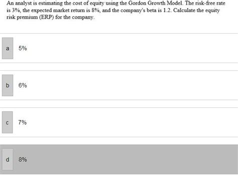 Solved An Analyst Is Estimating The Cost Of Equity Using The