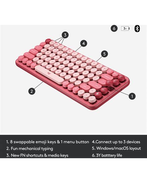 Механична клавиатура Logitech Pop Keys безжична Brown розова